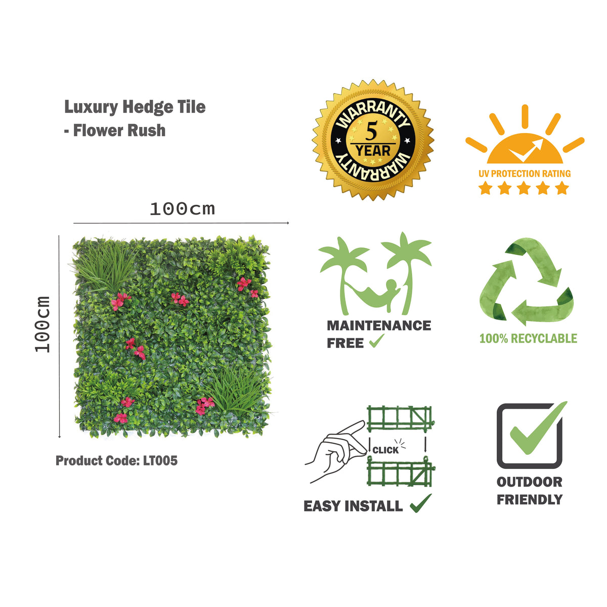 Green Wall Artificial Flower Rush Hedge 100x100cm – HG Living Co